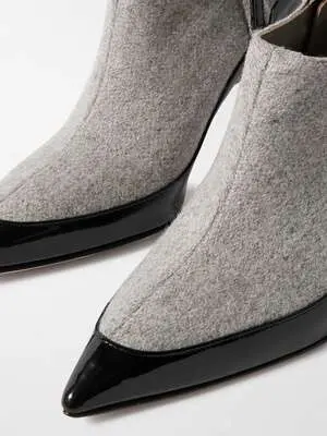 Manolo Blahnik Archepla 90 Patent-leather Trimmed Wool Ankle Boots
