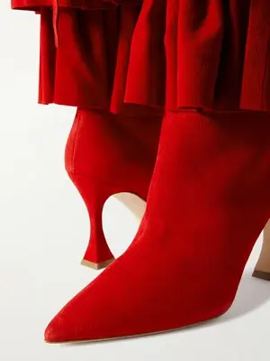 Manolo Blahnik Mifalone 90 Tiered Ruffled Knee Boots - Red