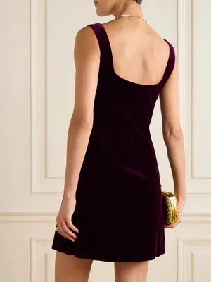 La DoubleJ Ella Embellished Cotton-velvet Mini Dress - Burgundy