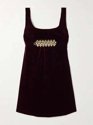 La DoubleJ Ella Embellished Cotton-velvet Mini Dress - Burgundy