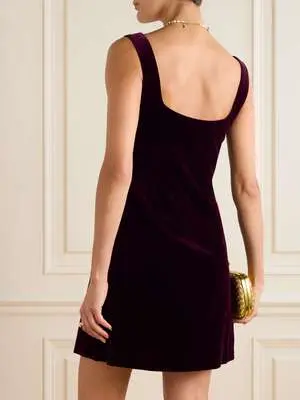 La DoubleJ Ella Embellished Cotton-velvet Mini Dress - Burgundy