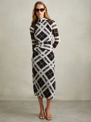 REISS Darla Checked Midi Dress