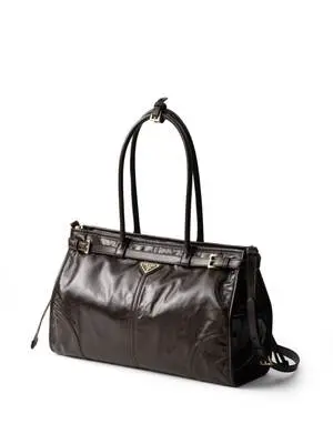 Prada Bonnie Large Leather Handbag - Brown