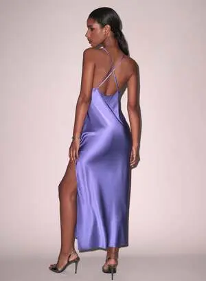FLEUR DU MAL Maxi High Slit Slip Dress