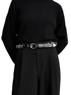 DEHANCHE Revenge Ring Leather Belt - Black Silver