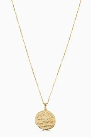 ORADINA 14k Greek Lion Medallion Pendant Necklace - Yellow Gold