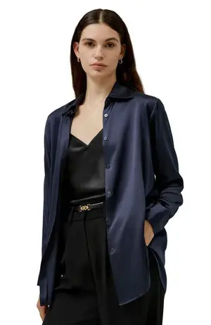 Lilysilk Oversize Style Silk Blouse Dark Blue