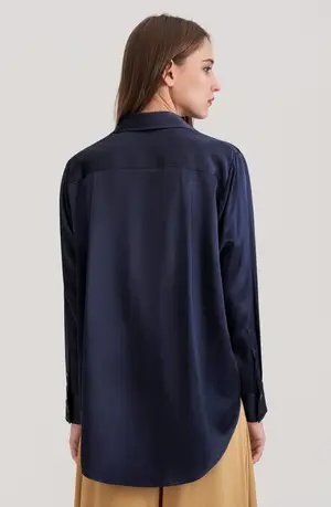 Lilysilk Oversize Style Silk Blouse - Navy Blue