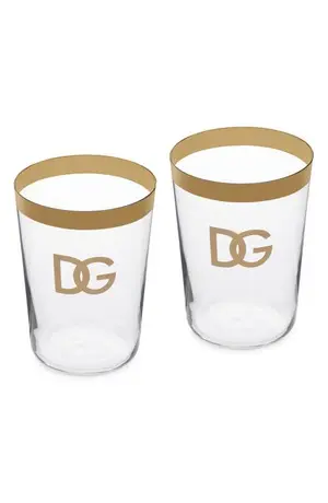 Dolce & Gabbana Dg Logo Set Of 2 Soft Drinks Glasses - Trasp/gold