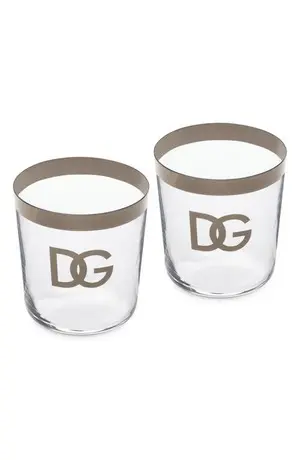 Dolce & Gabbana Dg Logo Set Of 2 Water Glasses - Trasp/silver