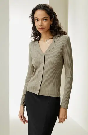 Lilysilk Lapel Collar Spun Silk Cardigan