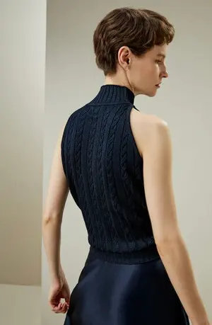 Lilysilk Wild Silk Sleeveless Sweater - Navy Blue