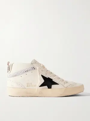 GOLDEN GOOSE Mid Star Distressed Leather Sneakers - White