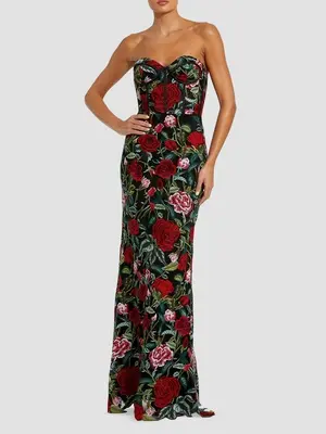 Mac Duggal Floral Embroidered Bustier Column Gown