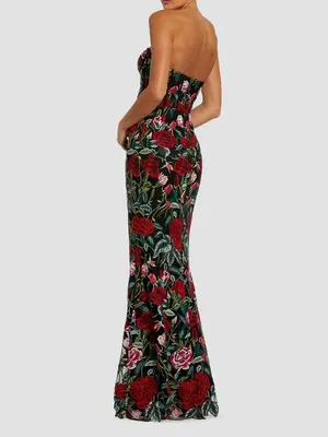 Mac Duggal Floral Embroidered Bustier Column Gown