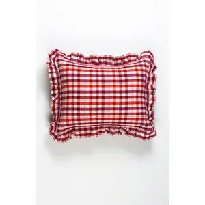 ARCHIVE NEW YORK Noel Handwoven Cotton Ruffle Throw Pillow - Red Plaid