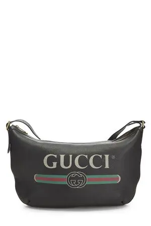 Gucci Leather Logo Printed Hobo Bag - Black