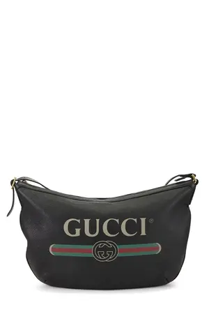 Gucci Leather Logo Printed Hobo Bag - Black