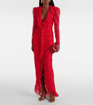 Alessandra Rich Ruffled Lace Maxi Dress