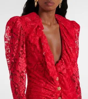 Alessandra Rich Ruffled Lace Maxi Dress