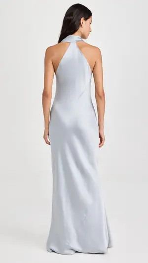 Norma Kamali Halter Drape Bias Gown - Silver