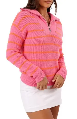PETAL & PUP Everleigh Stripe Quarter Zip Sweater