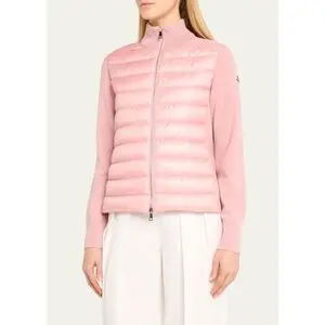 Moncler Hybrid Puffer Wool Cardigan - Pink