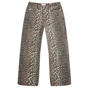 GANNI Print Denim Izey Trousers - Leopard