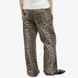 GANNI Print Denim Izey Trousers - Leopard