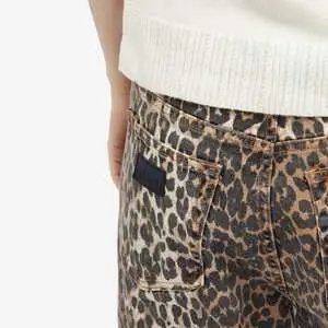 GANNI Print Denim Izey Trousers - Leopard