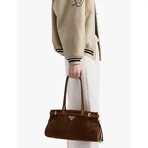 Prada Medium Suede Handbag - Brown