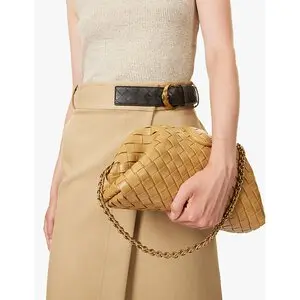 Bottega Veneta Lauren Large Leather Clutch - Dark Praline-m Brass