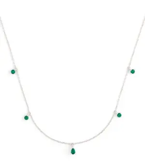 ASTRID & MIYU White Gold And Emerald Charm Necklace - Silver