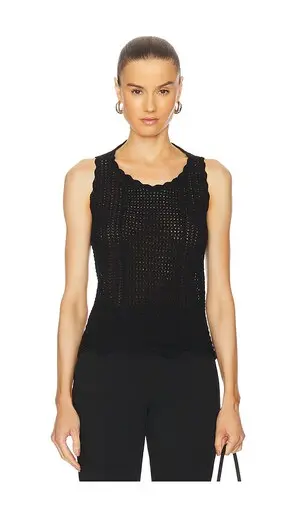 Norma Kamali Scoop Neck Crochet Tank Top
