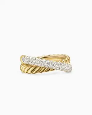 David Yurman Crossover Ring In 18k Yellow Gold With Diamonds - Diamond