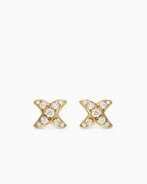David Yurman 18k Yellow Gold Crossover Stud Earrings With Diamonds - Diamond