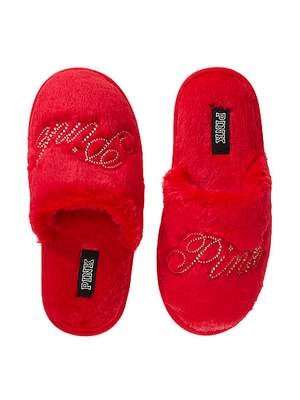 Pink Faux-fur Slippers - Red
