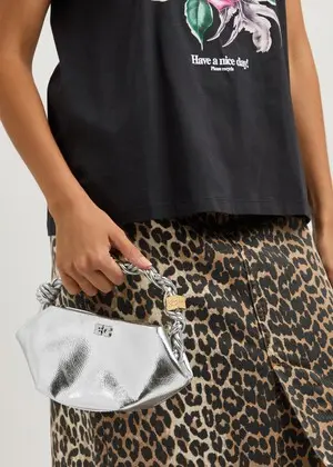 GANNI Metallic Leather Cross-body Bag - Silver