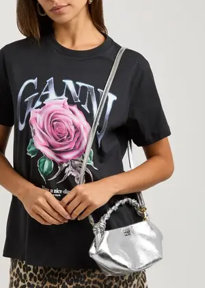 GANNI Metallic Leather Cross-body Bag - Silver