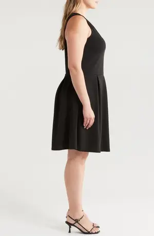 24SEVEN COMFORT APPAREL Sleeveless Fit & Flare Minidress - Black