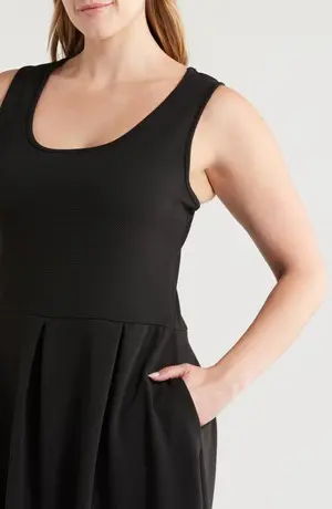 24SEVEN COMFORT APPAREL Sleeveless Fit & Flare Minidress - Black