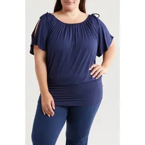 24SEVEN COMFORT APPAREL Banded Blouson Top - Navy