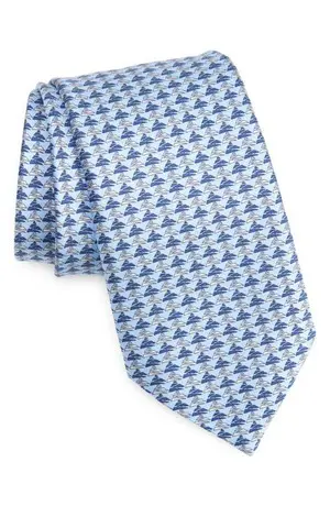 Zegna Mountain Print Silk Tie - Light Blue