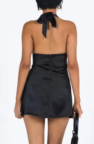 Princess Polly Lanier Satin Halter Minidress - Black