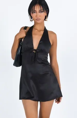Princess Polly Lanier Satin Halter Minidress - Black