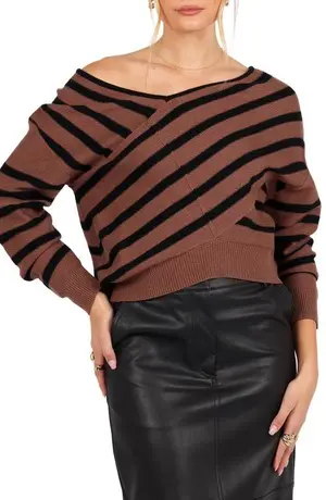 PETAL & PUP Lynette Crisscross Striped Sweater - Black/ Tan