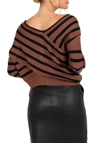 PETAL & PUP Lynette Crisscross Striped Sweater - Black/ Tan