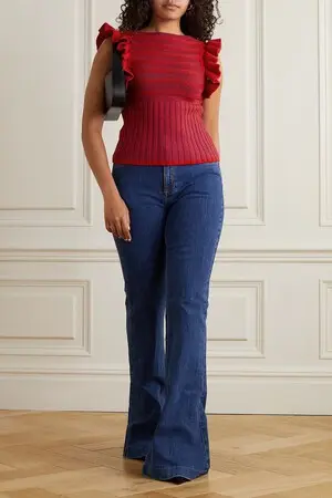Victoria Beckham Ruffled Ribbed Wool-blend Tank