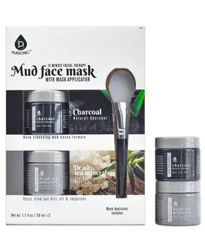PURSONIC 2 Pack Facial Therapy Mud Face Mask With Mask Applicator - Grey