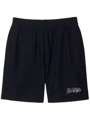 Burberry Flocked-logo Cotton-blend Shorts - Black